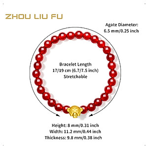 ZHOU LIU FU 24K Solid Gold Bracelets for Women, Stretchable Lucky Animals Real Gold Rabbit Bangle Charm Bracelets, Pure Gold Agate Beaded Zodiac Bunny Bracelet