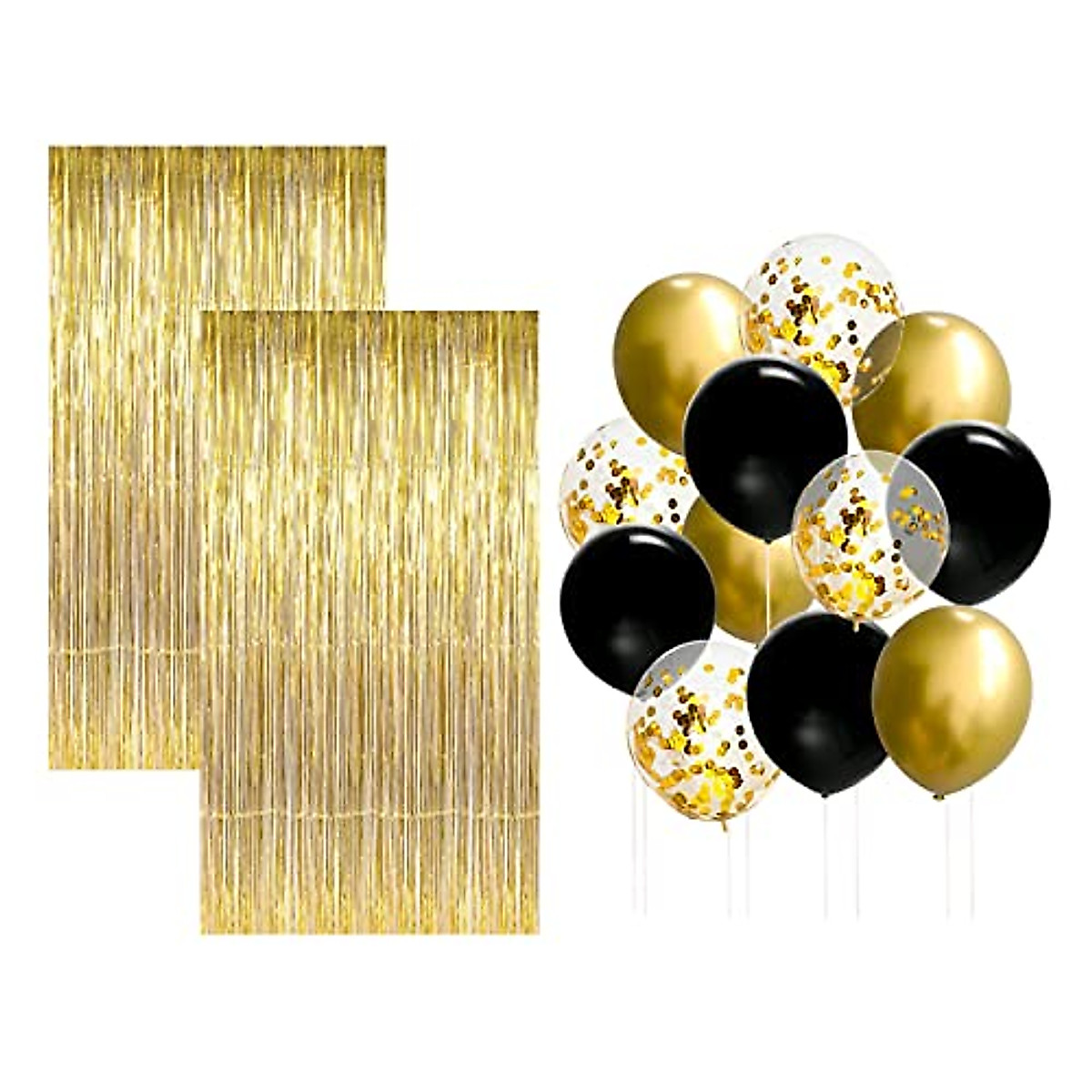 Black and Gold Party Decorations Kit, Gold Foil Fringe Curtain Backdrop, Black and Gold Balloons Set, Graduation Party Decorations 2023, Black and Gold Birthday Party Supplies