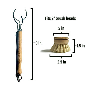 Larga Vitae Wooden Dish Brush Handles Made of Renewable, Biodegradable Bamboo, 3 Replacement Handles for Round 2 in Wide Tampico, Palm, Sisal Hemp, and Other Natural Fiber Bristle Brush Heads (Thin)