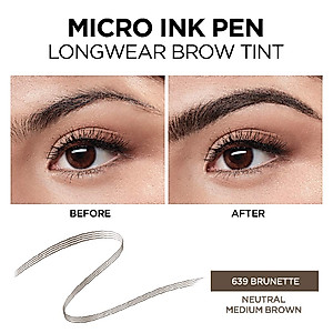 L'Oreal Paris Micro Ink Pen by Brow Stylist, Longwear Brow Tint, Hair-Like Effect, Up to 48HR Wear, Precision Comb Tip, Brunette, 0.033 fl; oz.