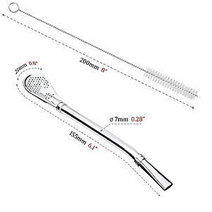 GFDesign Yerba Mate Bombilla Gourd Drinking Filter Straws 304 Food-Grade 18/8 Stainless Steel - Set of 2 with Cleaning Brush - 6.1" Long