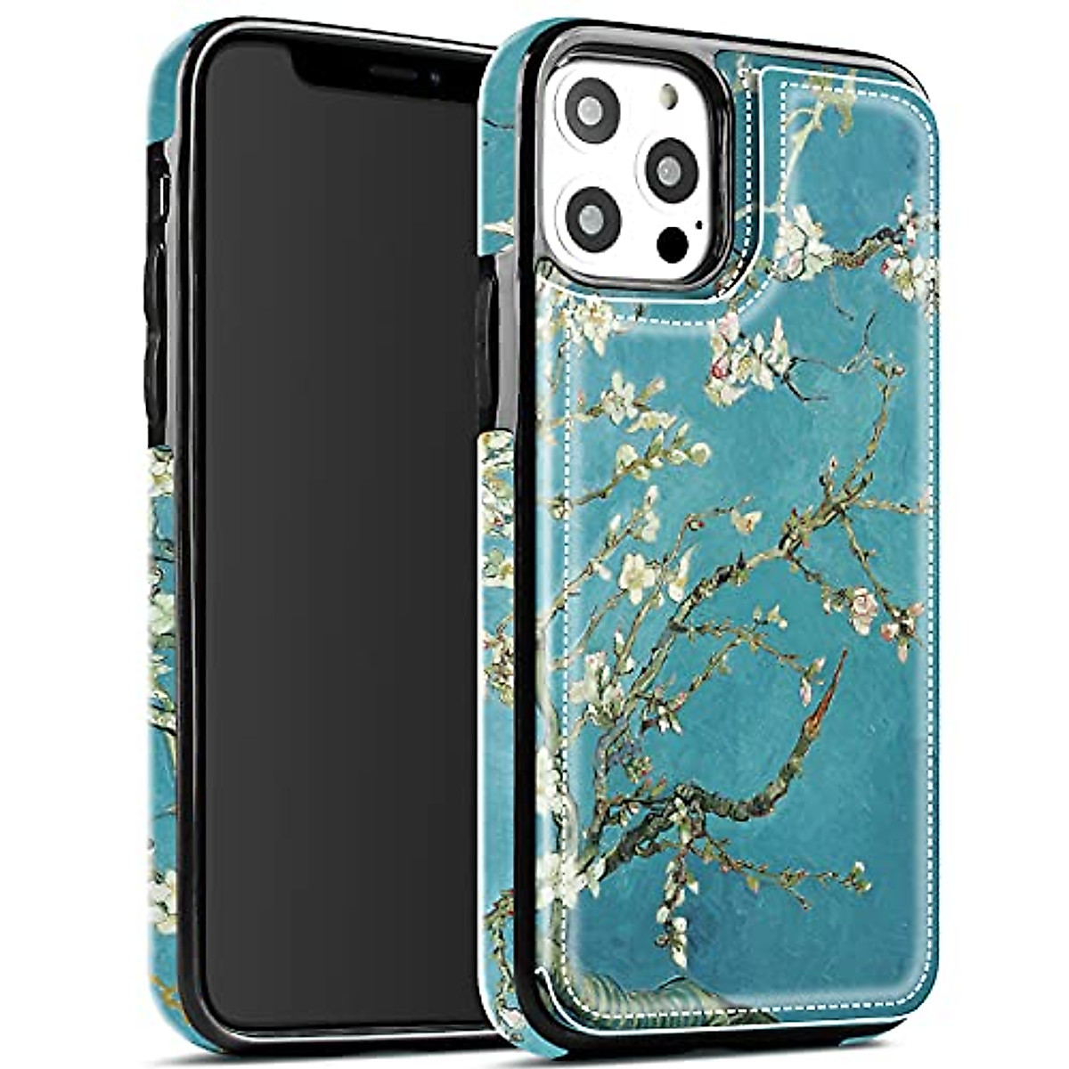 Hoofur iPhone 12 Case, Slim Fit Premium Leather iPhone 12 Pro Wallet Cases Card Slots Shockproof Folio Flip Protective Defender Shell for iPhone 12 Pro (6.1 inch) 2020 (Almond Blossom)