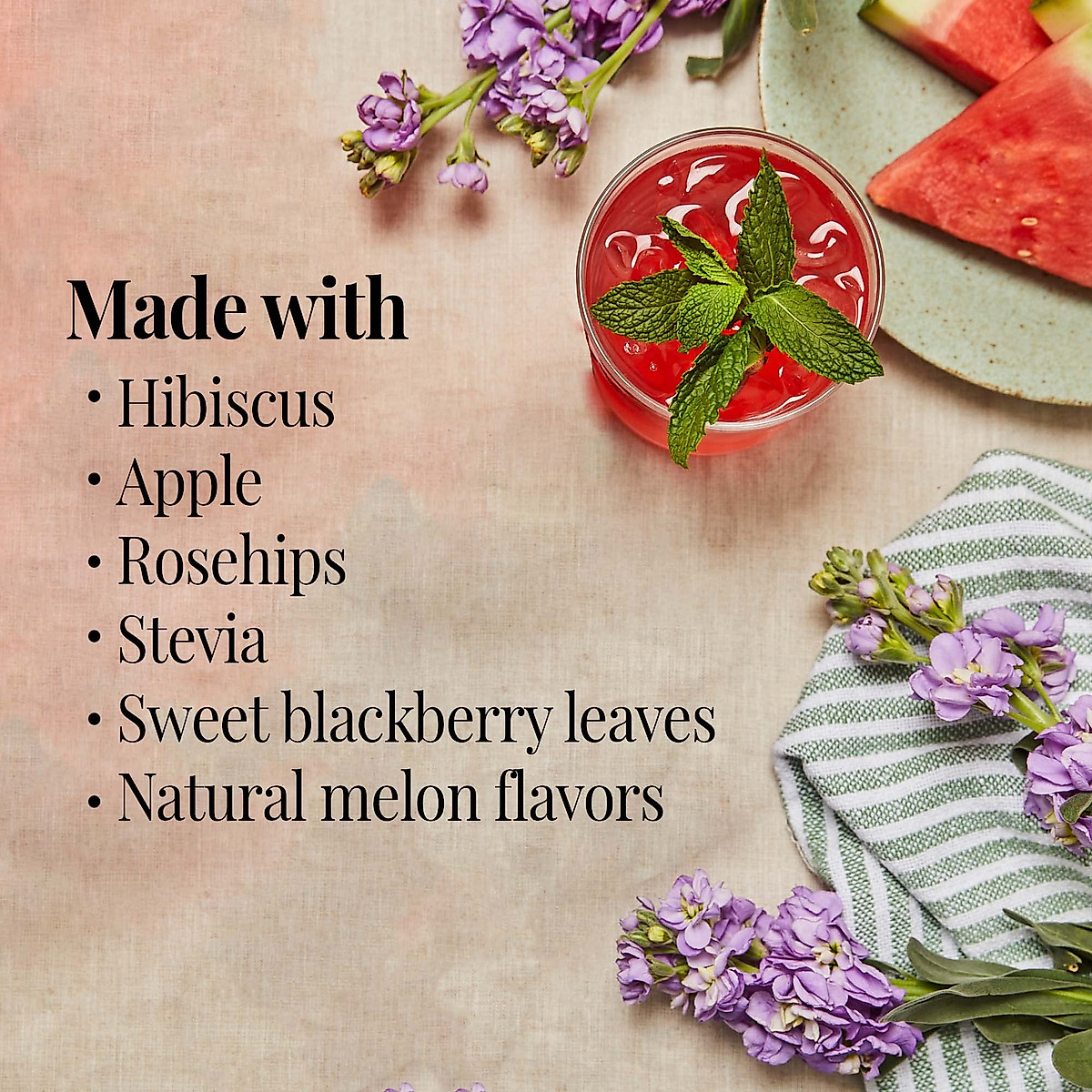 The Republic Of Tea Hibiscus Watermelon Superflower Herbal Tea, 36 Tea Bags, Citrus Berry Flavored Tea