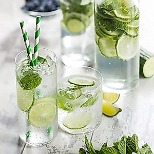 100 Pack Green And White Paper Drinking Straws, 7.75 Inches Green Striped Drinking Straw Cake Pop Stick