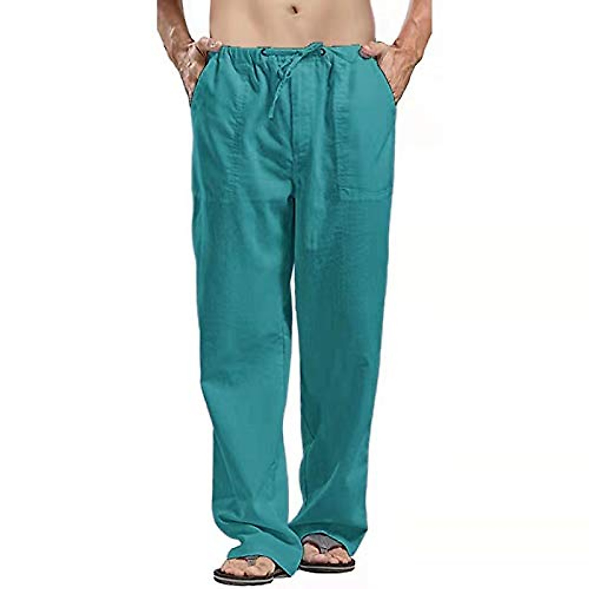 Limsea Clearence Sale! Men's Drawstring Casual Summer Beach Loose Trousers Linen Pants with Elastic Waistband