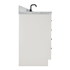 ARIEL Single Bath Vanity 67" White, 1.5" Carrara Marble Countertop & Splash, Rectangular Sink, 2 Soft Closing Doors, 9 Full Extension Dovetail Drawers, Toe Kick, Matte Black