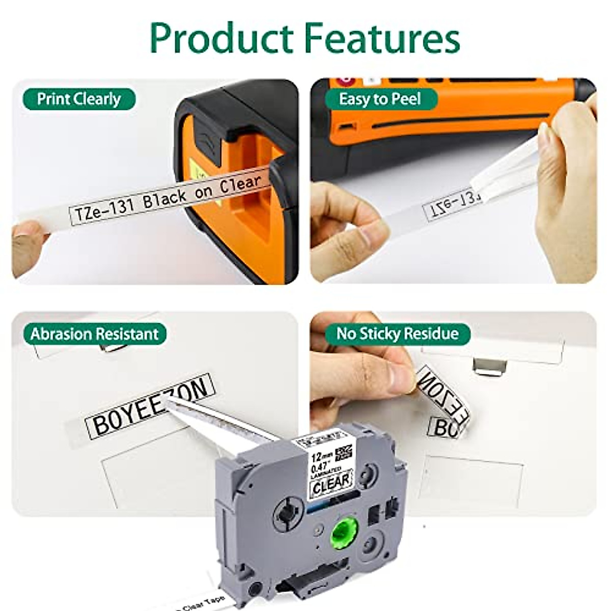 2Pack TZe-131 Label Maker Tape 12mm 0.47 Laminated Clear, Compatible for Brother P Touch TZe-131 Black on Clear Tape for PTH100 PTD210 PTD220 PTD600, 26.2'(8M)