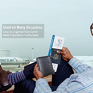 Large Credit Card Holder Wallet Genuine Leather Passport Holder 42 Card Slots (Black)