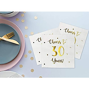 Cheers to 30 Years Cocktail Napkins | Happy 30th Birthday Decorations for Men and Women and Wedding Anniversary Party Decorations | 50-Pack 3-Ply Napkins | 5 x 5 inch folded (White)