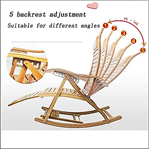 Lounge Chair, Bamboo Rocking ChairFolding Chair,Wooden Bamboo Rocking Chair with Foot Massage, Balcony Recliner Chair,Adjustable Lunch Break/Office/Outdoor Lounge Chair
