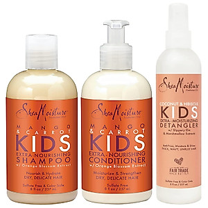 SheaMoisture KIDS Shampoo and Conditioner Set, Extra-Nourishing Mango & Carrot + Coconut & Hibiscus Detangler Spray for KIDS, 8 Fl Oz (3 Piece Set)