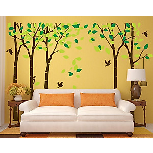 Amaonm 104"x71" Giant Large Jungle 5 Trees Wall Decals Green Leaves and Fly Birds Wallpaper Wall Decor DIY Vinyl Wall Stickers for Kids Bedroom Living Room Nursery Rooms Offices Walls (Brown Tree)
