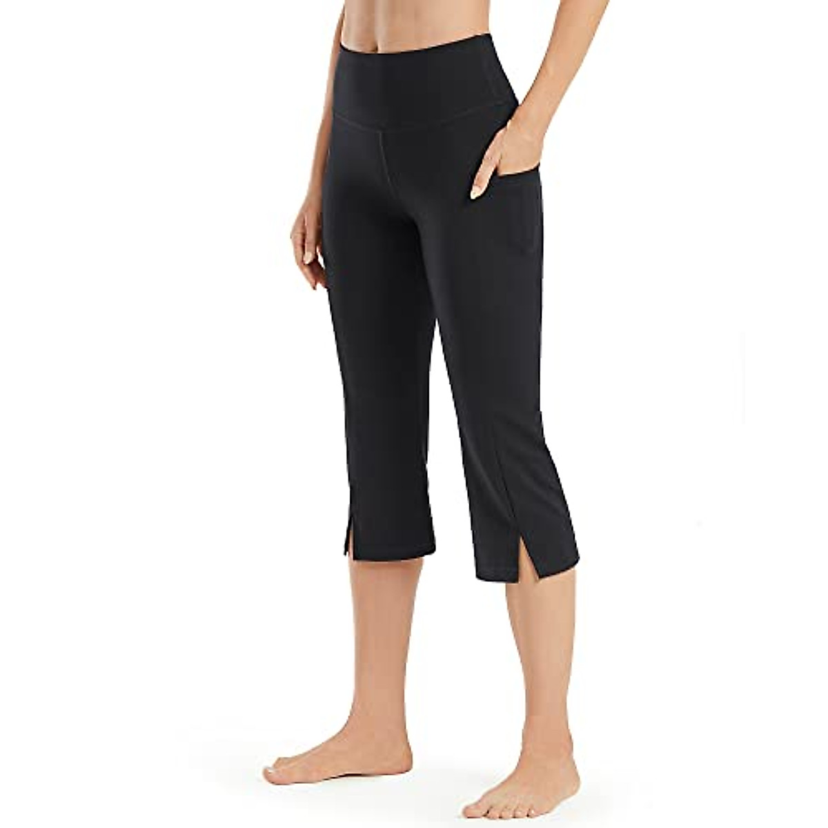 Promover Women's Flare Yoga Pants with Side Pockets High Waisted Capri Pants with Front Split for Women Casual Work(Black,S)