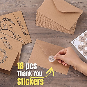 Mr. Pen- Thank You Cards with Envelopes, Brown Kraft Paper, 18 Pack, 4 x 6, Blank Inside, 6 Designs, Thank You Cards, Thank You Notes, Thank You Cards Bulk,Thank You Note Cards