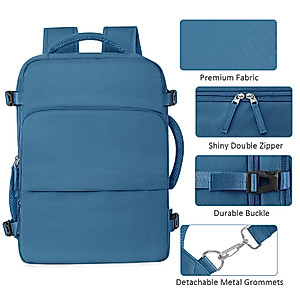 Snoffic Premium Carry On Backpack, Travel Backpack for Women Airline Approved, Large Waterproof College Business Work Hiking Casual Daypack Bag, Fits 16" Laptop, Dark Blue