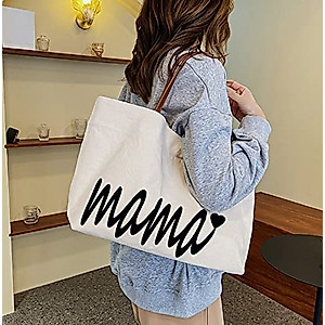D DASAWAN Canvas Mama Tote Bag - Reusable Grocery Mom Bag for Mother’s Day Gifts,Mom Birthday Presents,Shopping,Travel