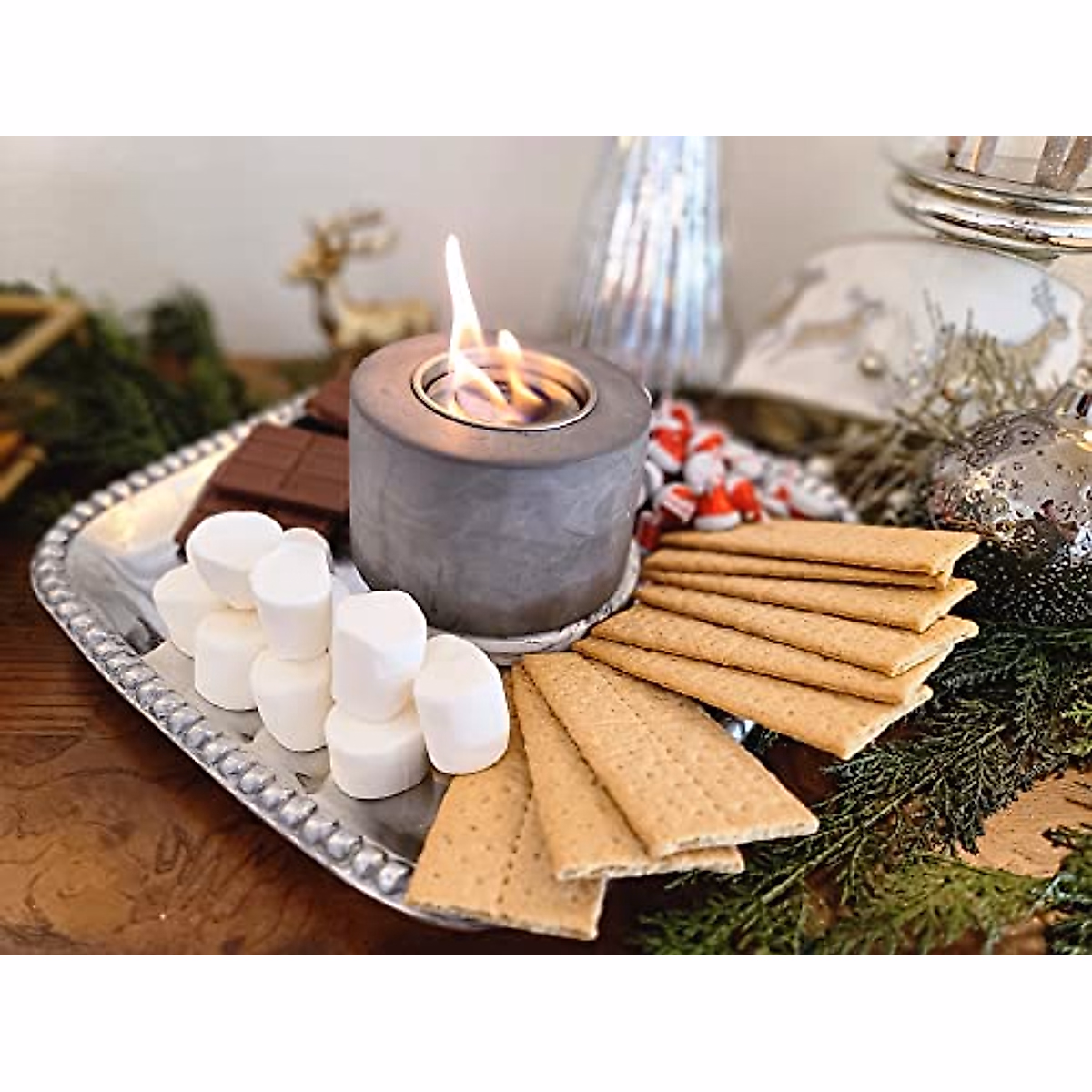 Davis&Company Concrete Tabletop Fire Pit - Bundle Kit - Isopropyl Fire Pit, with Roasting Sticks, Mini Personal Fireplace for Indoor & Patio - Ethanol Fuel, with Portable Fuel Funnel