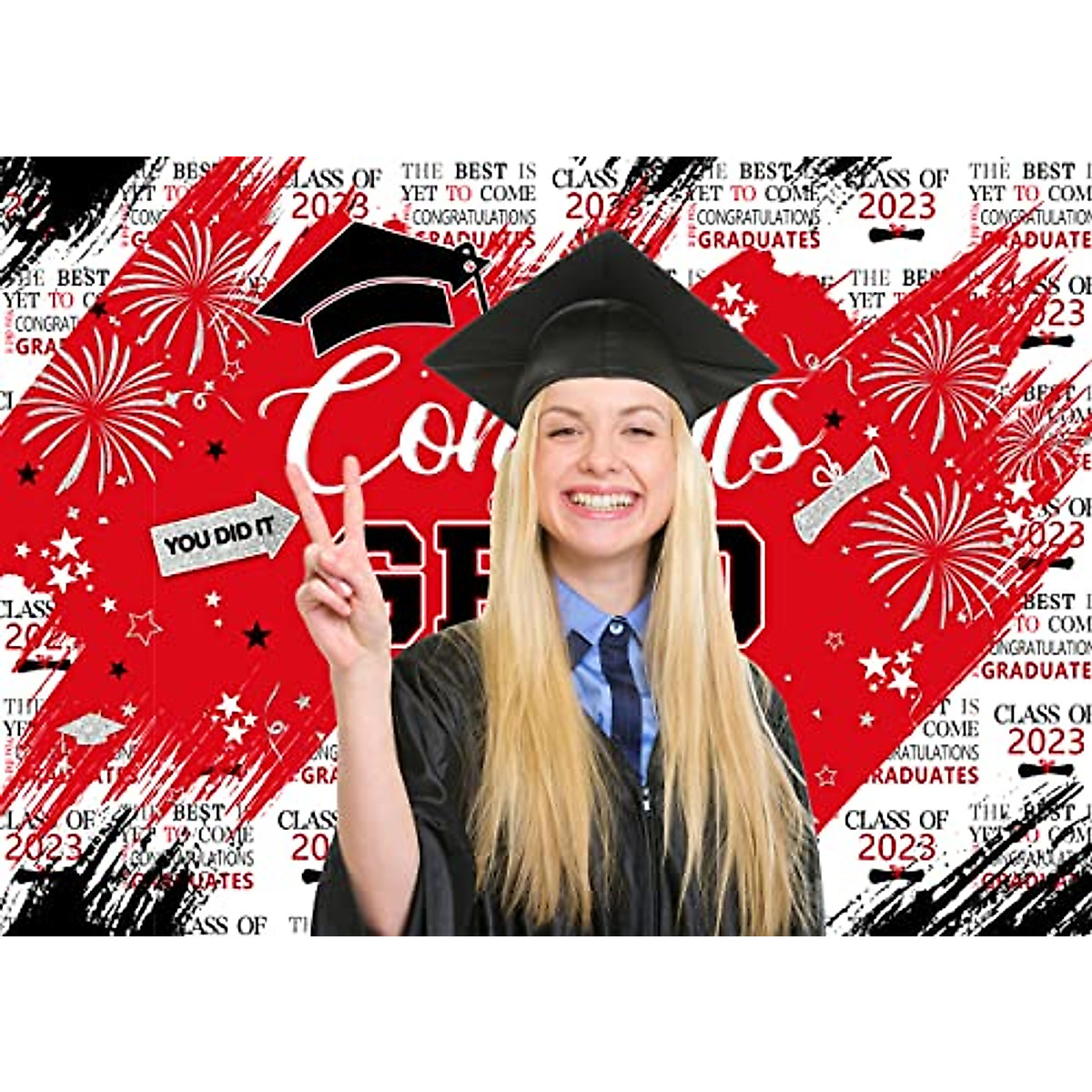 LYCGS 7X5ft Graduation Backdrop Congrats Grad Red and Silver Graduation Photo Backdrop 2023 Graduation Photography Backdrops Graduation Prom Party Decor Banner X-119