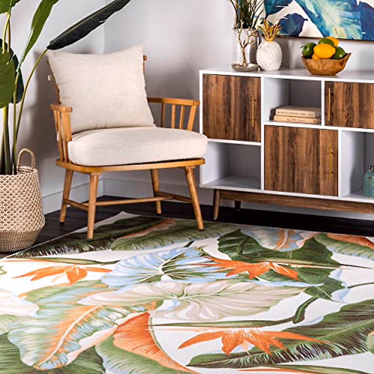 nuLOOM Nevaya Machine Washable Floral Leaves Ultra Thin Area Rug, 8' x 10', Green