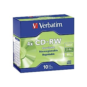 Verbatim CD-RW 700MB 2X-4X with Branded Surface - 10pk Slim Case