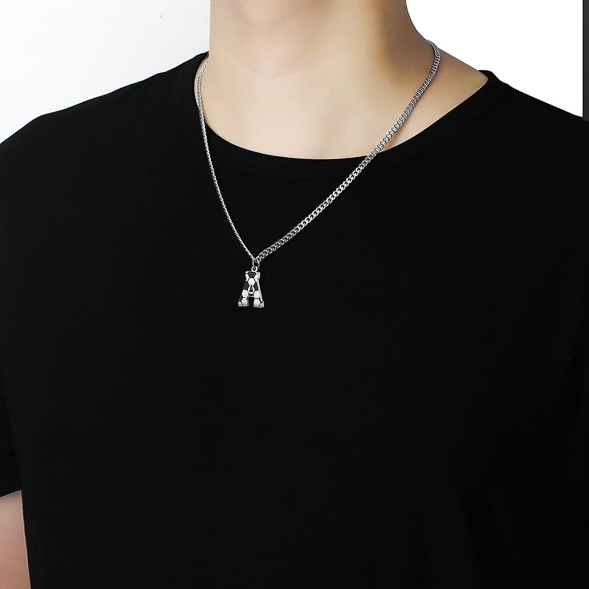 AIAINAGI Soccer Initial A-Z Letter Necklace for Boys Soccer Charm Pendant Stainless Steel Silver Chain 22inch Personalized Soccer Gift for Men Women Girls(J)