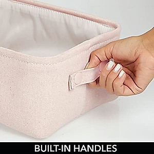 mDesign Soft Cotton Fabric Closet Storage Organizer Bin Basket with Lined Interior and Attached Carrying Handles for Bathroom Vanity, Cabinet, Shelf, Countertop - Wide, 2 Pack - Light Pink/Blush