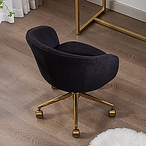 KCC Faux Fur Office Desk Chair, Comfy Fluffy Swivel Modern Leisure Armchair with Wheels, Upholstered Comfy Fuzzy Vanity Makeup Chair Height Adjustable for Teens Women Girls Elegant Home Office