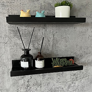 Picture Ledge Shelf,Long Floating Shelves Kids Bookshelf Wall Mounted 16 Inch, Large Pine Wood Wall Shelves for Storage, Rustic Hanging Shelves for Living Room,Bedroom Decor Books Photo Frames Black