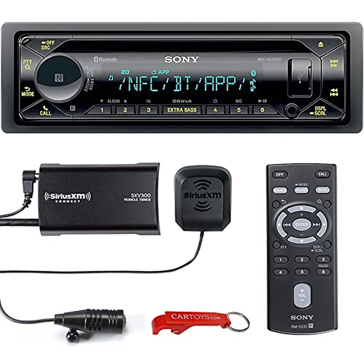 Sony MEX-N5300BT 1-DIN CD Car Stereo & SiriusXM Tuner Bundle. Radio with Bluetooth, AM/FM, Plays FLAC Files, 3 Pre-Amp Outputs, Two Zone Color Illumination. Voice Control for Android, Siri Eyes Free