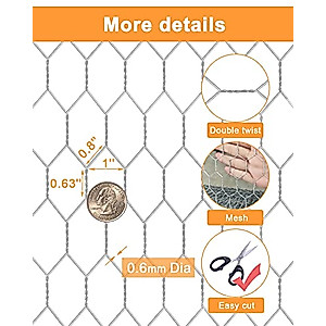 Garden Poultry White Chicken Wire - 13.7 '' × 236 '' Chicken Wire for Crafts, Garden Fence Animal Barrier, 1 inch Mesh Poultry Netting Fence, Pet/Rabbit/Chicken Wire Fencing