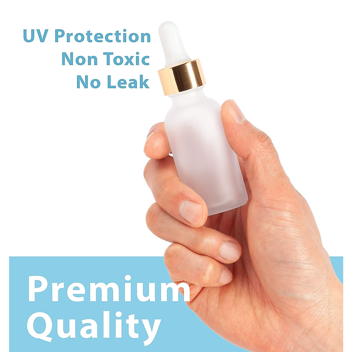 JUVITUS 1 oz Clear Frosted Glass Boston Round Bottle with Gold Metal Dropper (24 pack) + Funnel