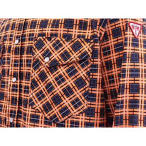 TICOMELA FR Shirt for Men Flame Resistant Shirts 6.5oz Light Weight Orange/Black Plaid Men's Fire Retardant Snap Shirts