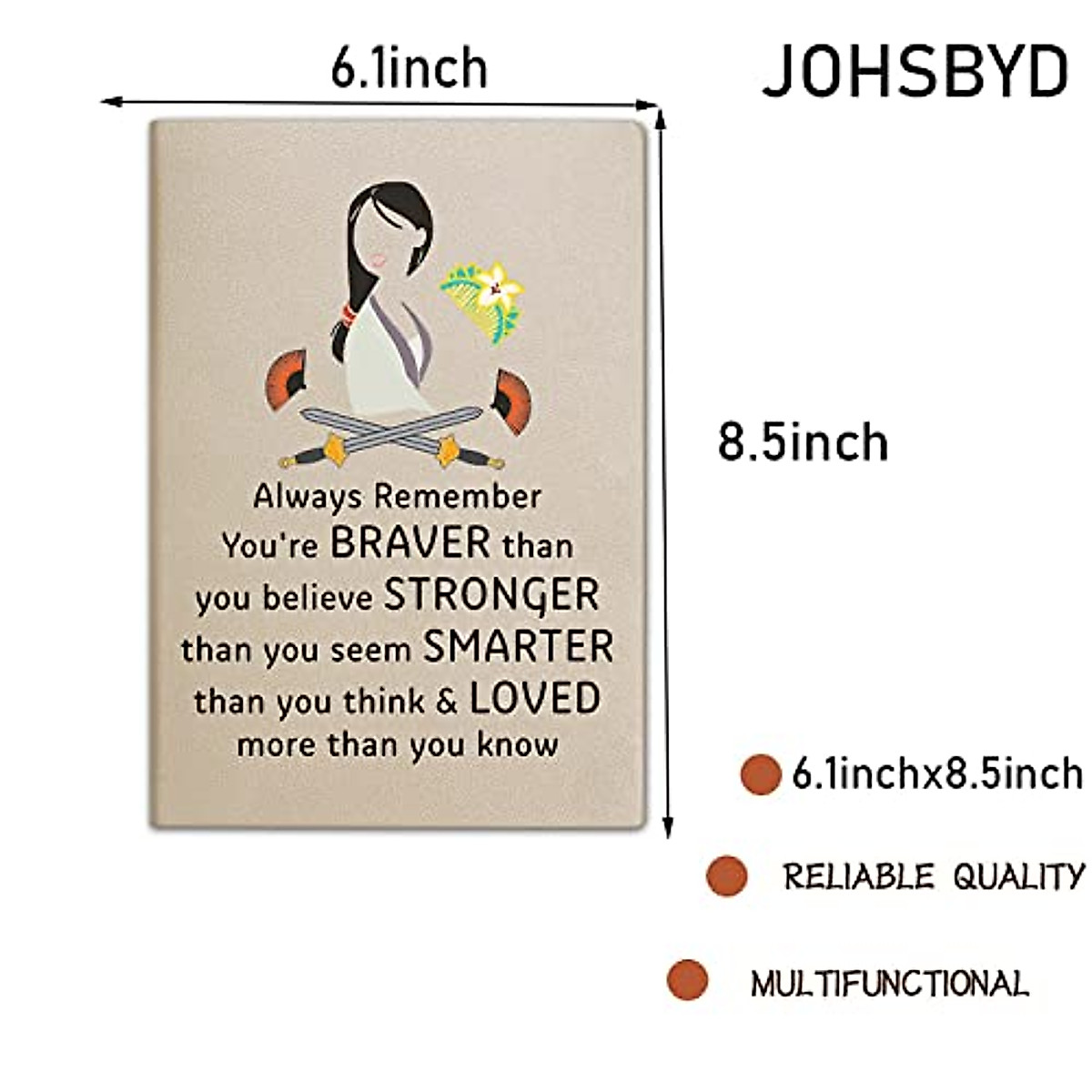 Mulan Gifts for Women Girls Always Remember You’re Braver Than You Believe Leather Notebook Mulan Fans Lover Gifts Cosplay Movie Lover Gifts Birthday Graduation Gifts for Daughter (mulan)