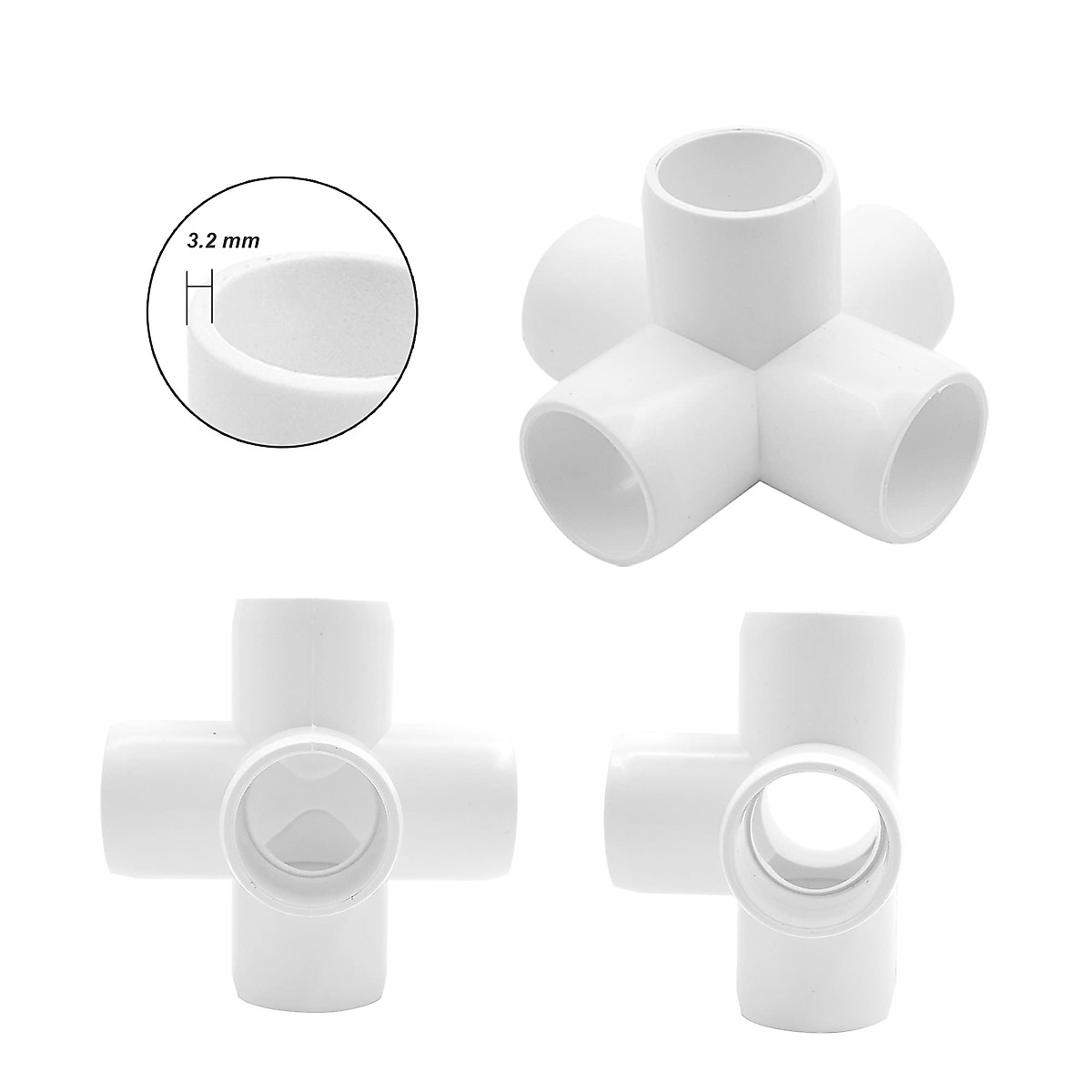 MAXSELL 12 pack 5 Way 3/4 inch PVC Fitting Corner Cross Elbow 45 90 Degree for Greenhouse Shed Pipe, Tent Connection, Furniture Build Grade SCH40, White