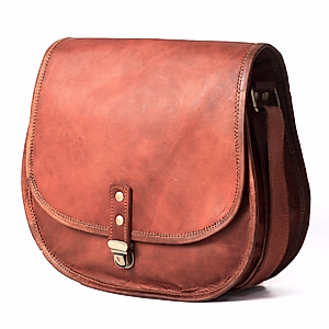 Firu-Handmade 12 inches Vintage Style Brown Leather Crossbody Bag Messenger Satchel Tablet Bag for Men and Women