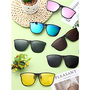 Weewooday 6 Pairs Large Polarized Clip on Sunglasses UV Protection Driving Clip on Sunglass Colorful Flip Frame Glasses for Women Men Eyeglasses