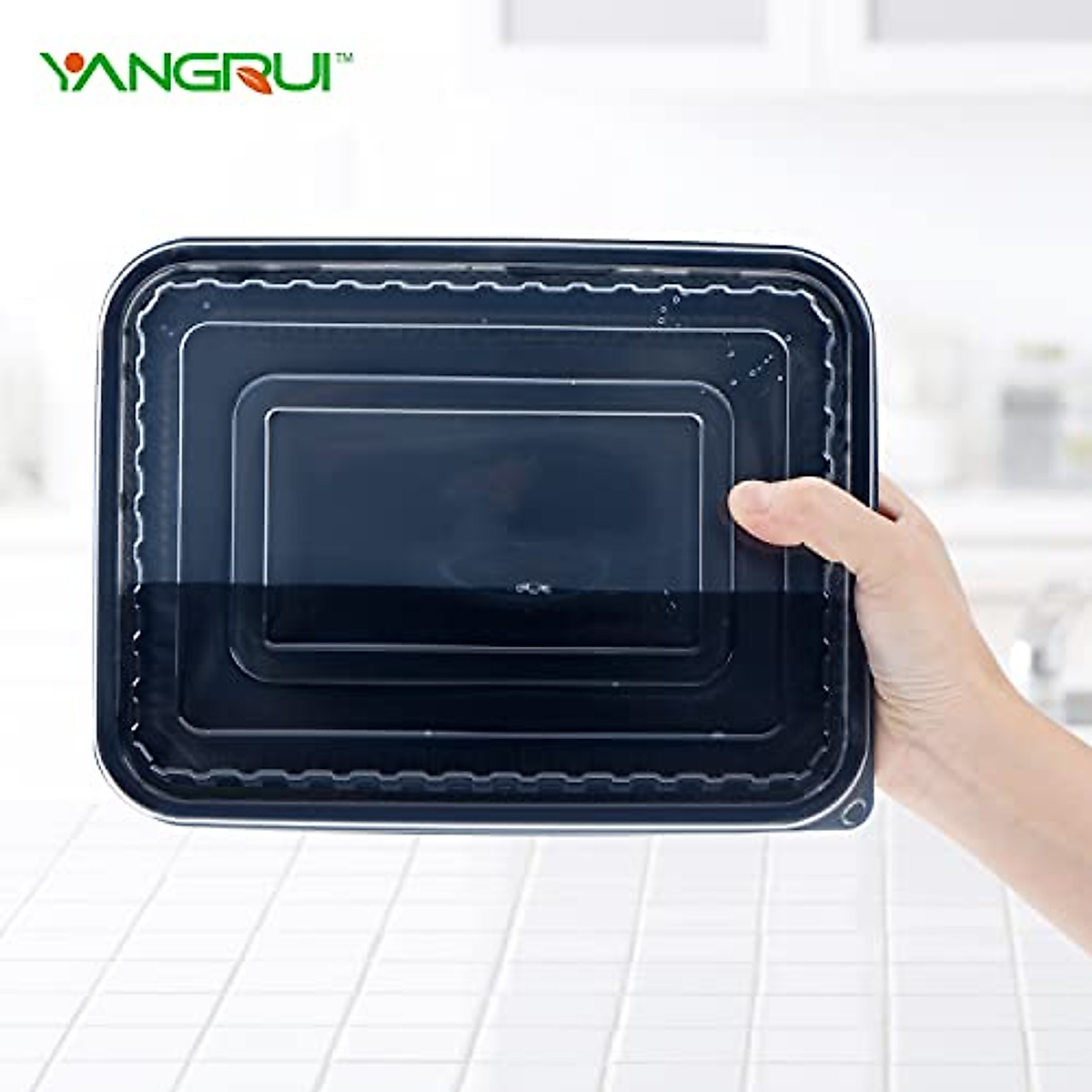 YANGRUI To Go Containers, 40 Pack (40 Trays + 40 Lids) 48oz 1 Compartment BPA Free Reusable Take Out Box Shrink Wrap Machine Washable Meal Prep Container
