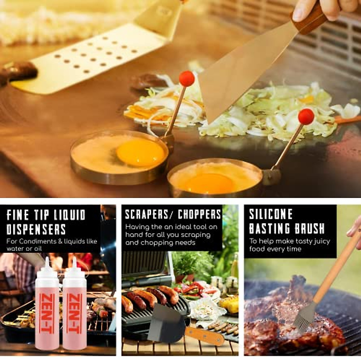 Zen-T - 17 Piece Grill Griddle Tool Kit - Griddle Accessories for Blackstone - Professional Grade Stainless Steel BBQ Tools - Perfect Grilling Utensils for All Your Grilling Needs + Bonus Recipe Ebook