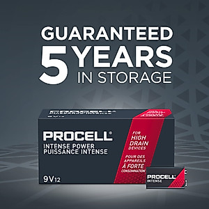 PROCELL Alkaline Intense 9V Batteries, 9-Volt Alkaline for High Drain Professional Devices, 9V Battery with Long-Lasting Power, All-Purpose 9V Industrial Batteries, 72-Count Bulk Pack