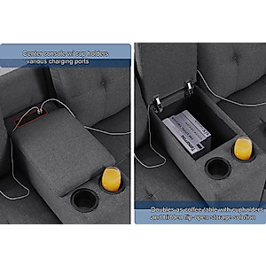 asunflower Modular Fabric Sectional Sofa Ottoman Set, L Shape Sofa Couch with Console, Cup Holder, Charging Ports Convertible Sectional Couch for Living Room Apartment