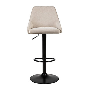 GIA Home Furniture Series Bar Height Adjustable and Swivel Metal Stool with Beige Linen Upholstered Seat, Black, Set of 2