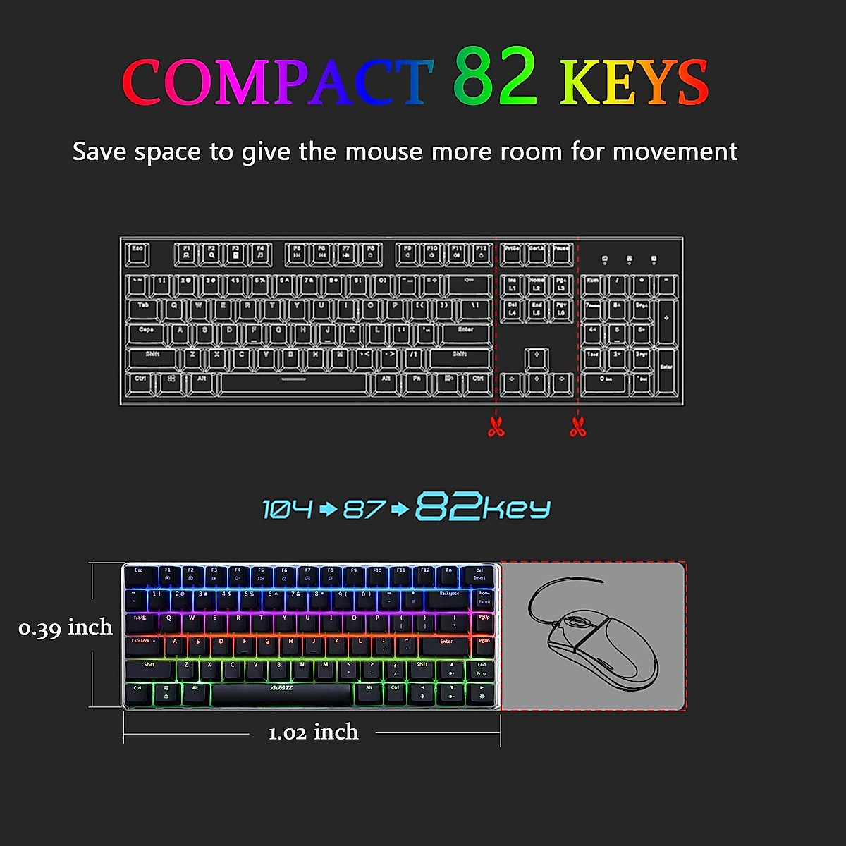 LexonElec AK33 RGB Mechanical Gaming Keyboard,82 Keys Mini Compact Computer Keyboard,20 LED Backlit Black Switch Waterproof Ergonomic Keyboard for PC Laptop Mac,Xbox,PS4,PS5(Black RGB)