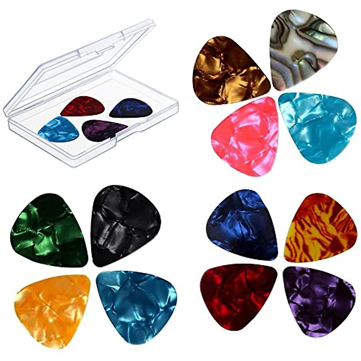 LYNNELEE Guitar Picks Multi Color Includes Thin, Medium, Heavy Felt with Storage Box Case for Ukulele, Guitar, Bass (12picks)