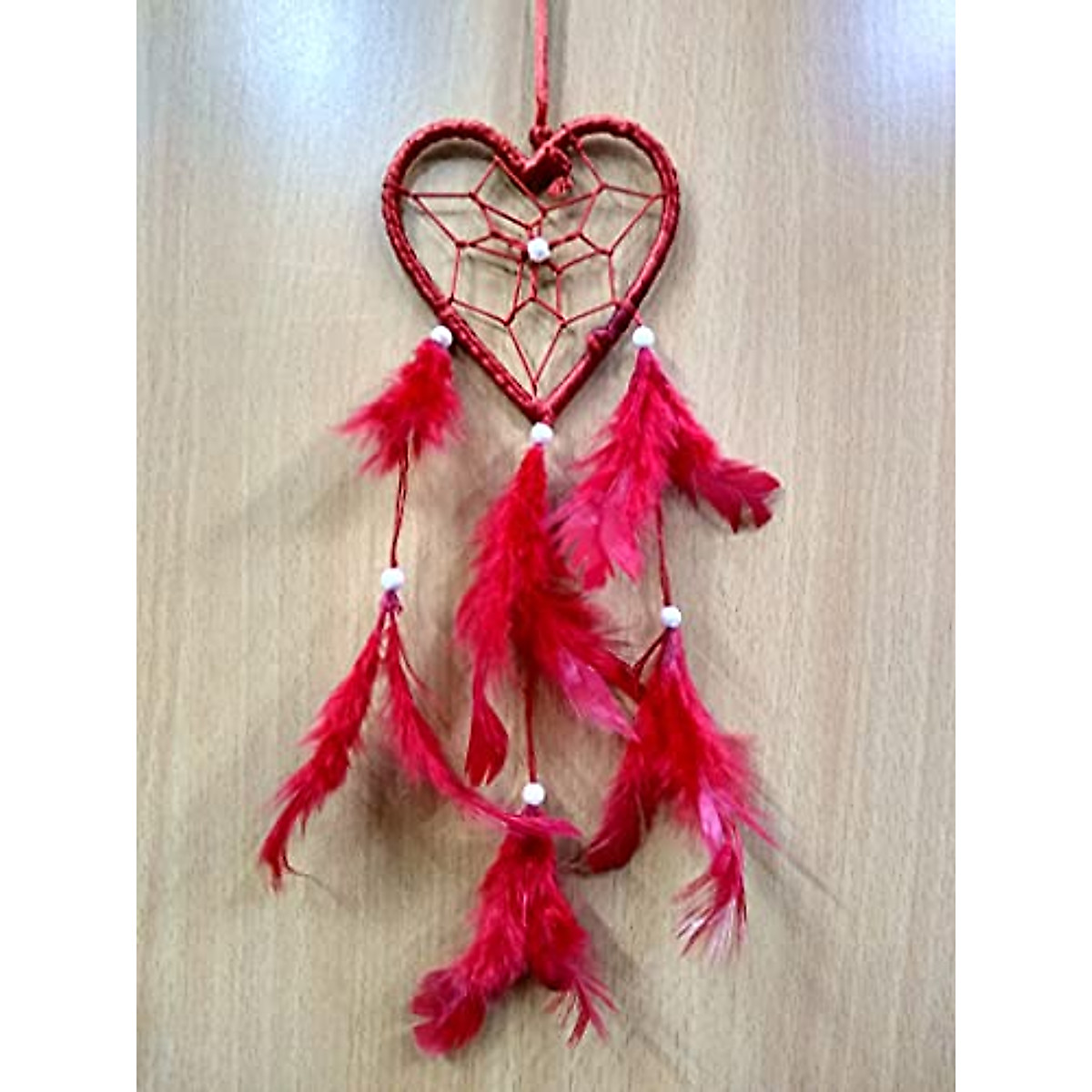 Fikimos Dream Catchers Wall Decor, Handmade Feather Bedroom Home Car Decor Nursery Room Hanging Decoration (3" Red Heart)