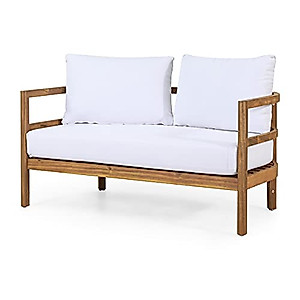 Christopher Knight Home Ellendale Loveseat and Coffee Table Set, White + Teak
