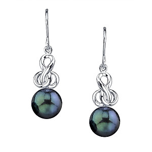 THE PEARL SOURCE 8-8.5mm Genuine Black Japanese Akoya Saltwater Cultured Pearl Adrian Earrings for Women