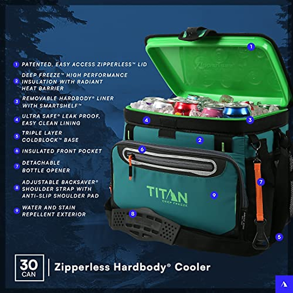 Arctic Zone Titan Deep Freeze 30 Can Zipperless HardBody Cooler, Pine