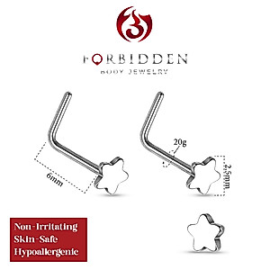 Forbidden Body Jewelry 20g Surgical Steel Star Top L-Shaped Nose Stud (2pcs Steel)