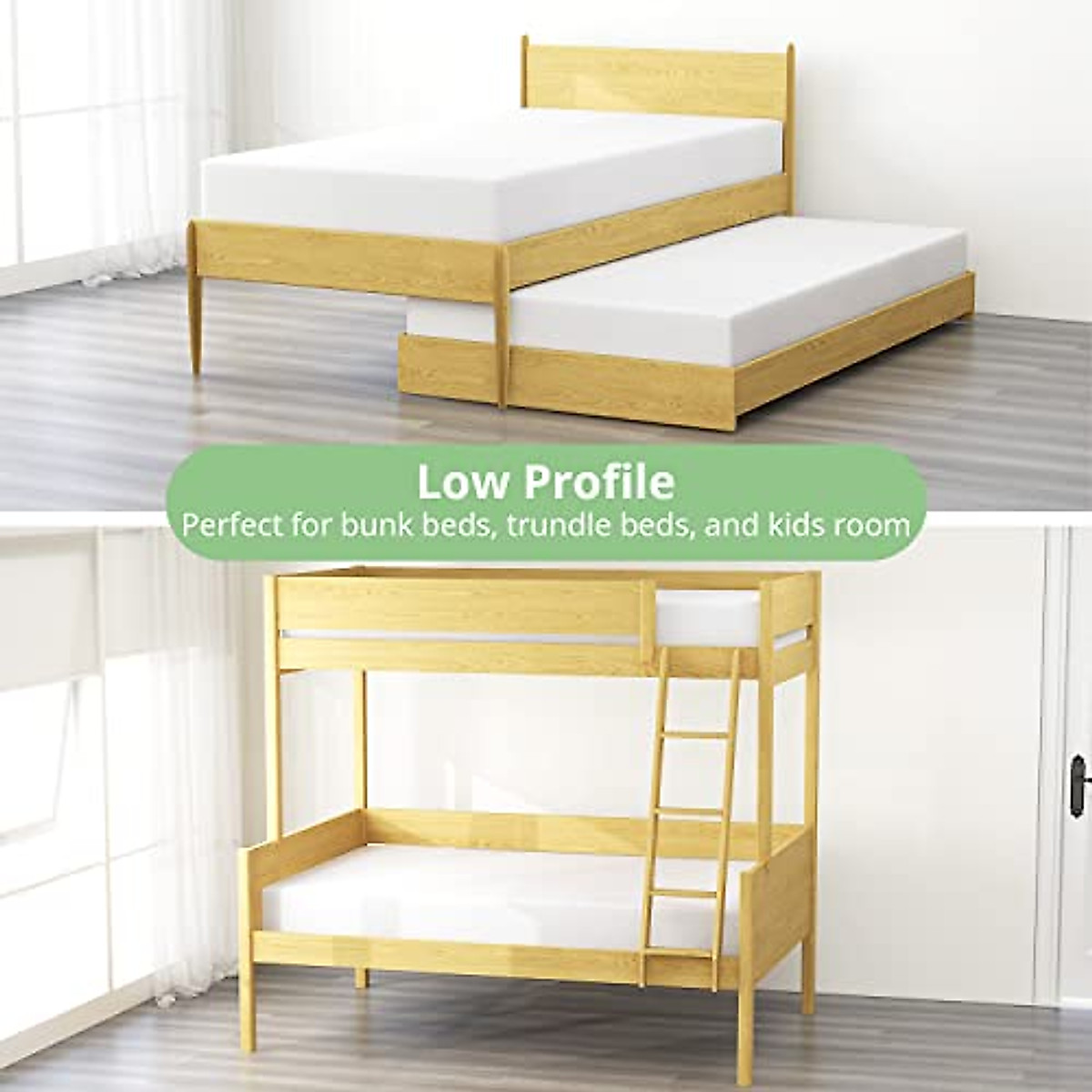 wOod-it Twin Mattress, 6 inch Twin Size Memory Foam Mattresses in a Box Cooling Gel Mattress for Kids Bunk Trundle Bed Daybed, Medium Firm(2 Pack)