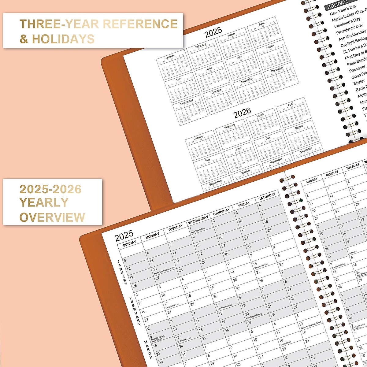 Monthly Planner 2023-2024 - 18 Monthly Planner 2023-2024 from July 2023 to December 2024, Planner 2023-2024 with Tabs, Leather Calendar Planners, Twin-Wire Binding+Inner Pocket+Contacts+Passwords